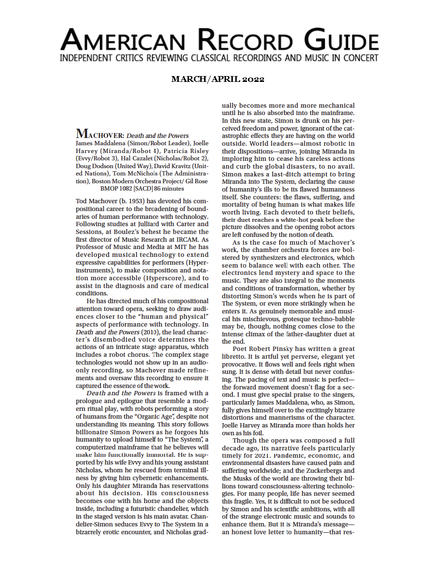 Glowing review of Death and the Powers – Opera of the Future